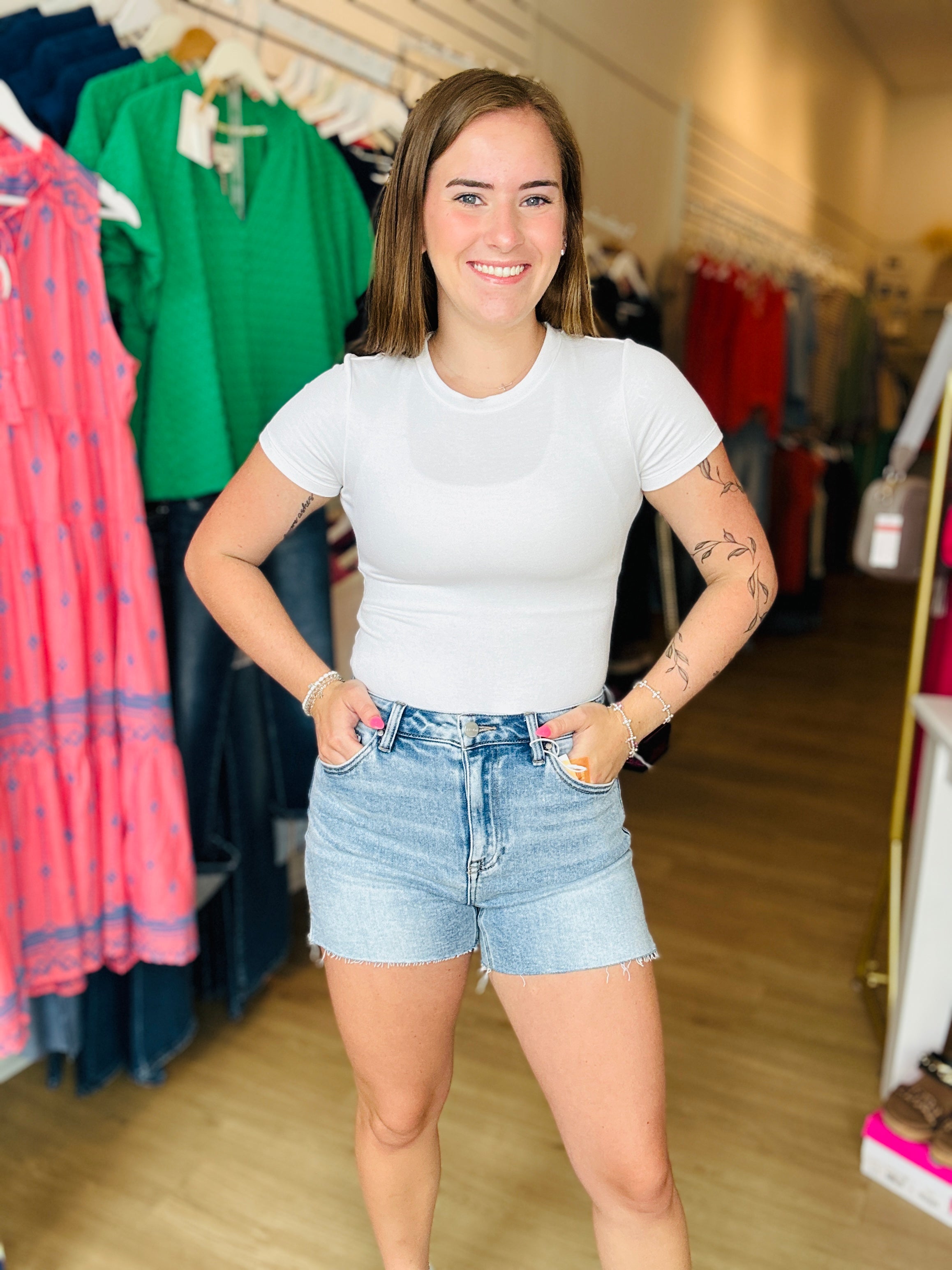 Risen - High Rise Cut Hem Denim Shorts – Nolan James Boutique